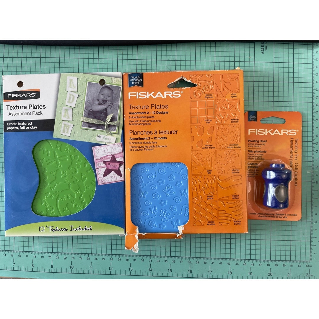 Two Fiskars Embossing Texture Plates Packs and Texture Tool - Etsy