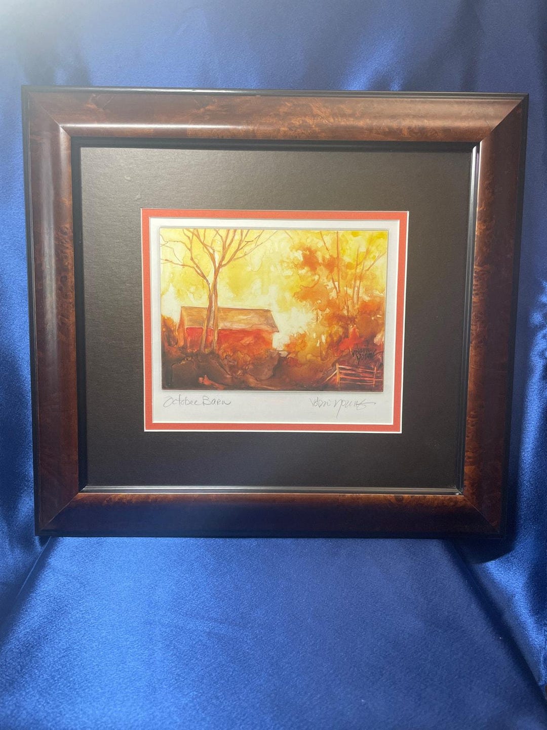 Framed Watercolor Fall Colors October Barn Signed by Artist - Etsy