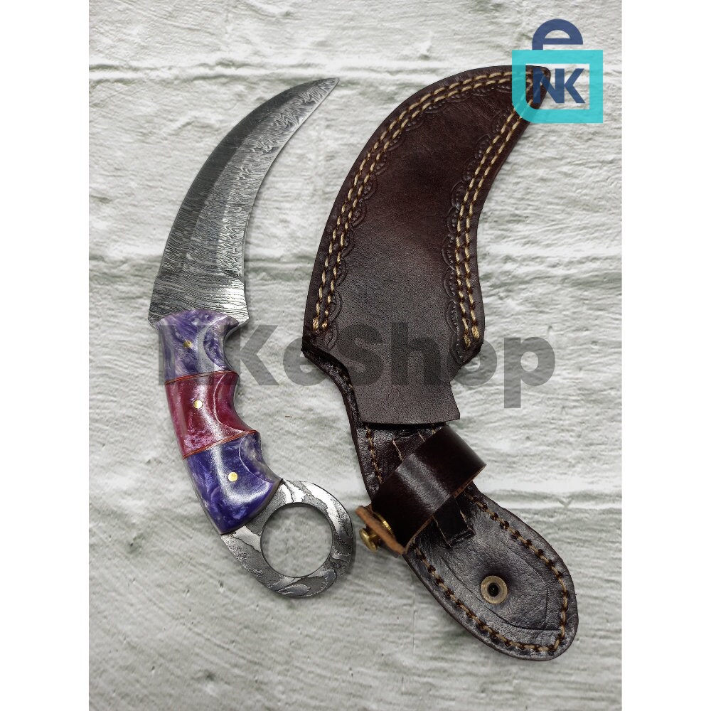 Damascus Double Side Karambit Knife With Leather Pouch - Etsy