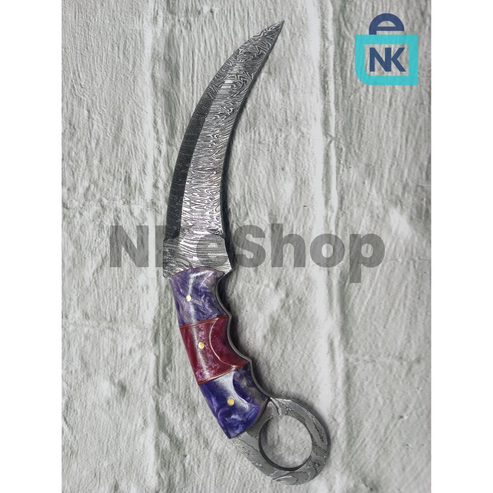 Damascus Double Side Karambit Knife With Leather Pouch - Etsy