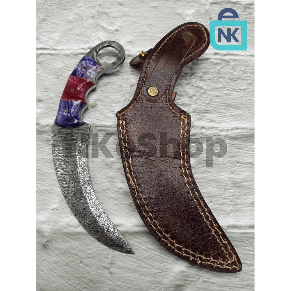 Damascus Double Side Karambit Knife With Leather Pouch - Etsy