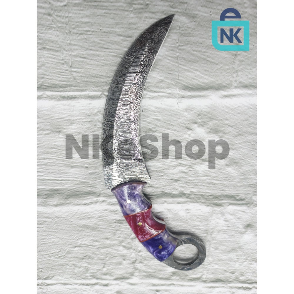 Damascus Double Side Karambit Knife With Leather Pouch - Etsy