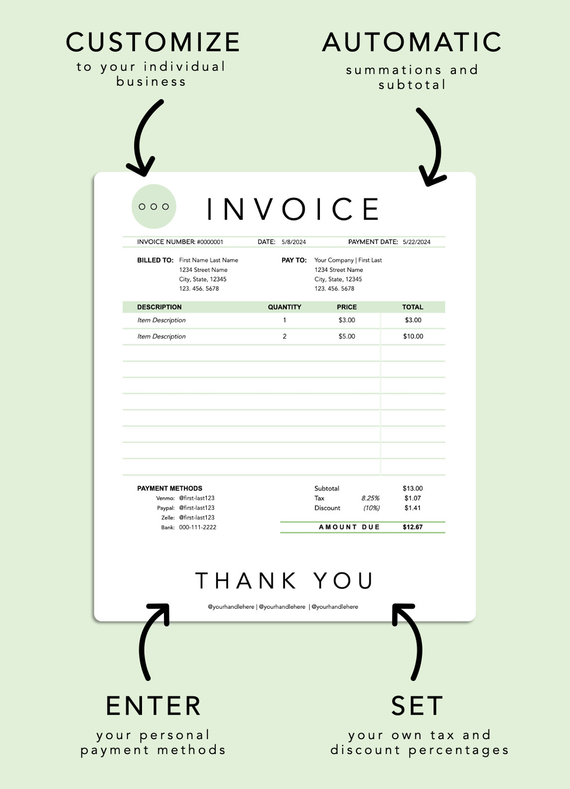 Invoice Template | Goods & Service Tracker | Small Business | Automatic ...