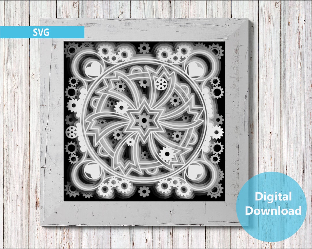 Gears Mandala Shadow Box Digital Design Cut File SVG - Etsy