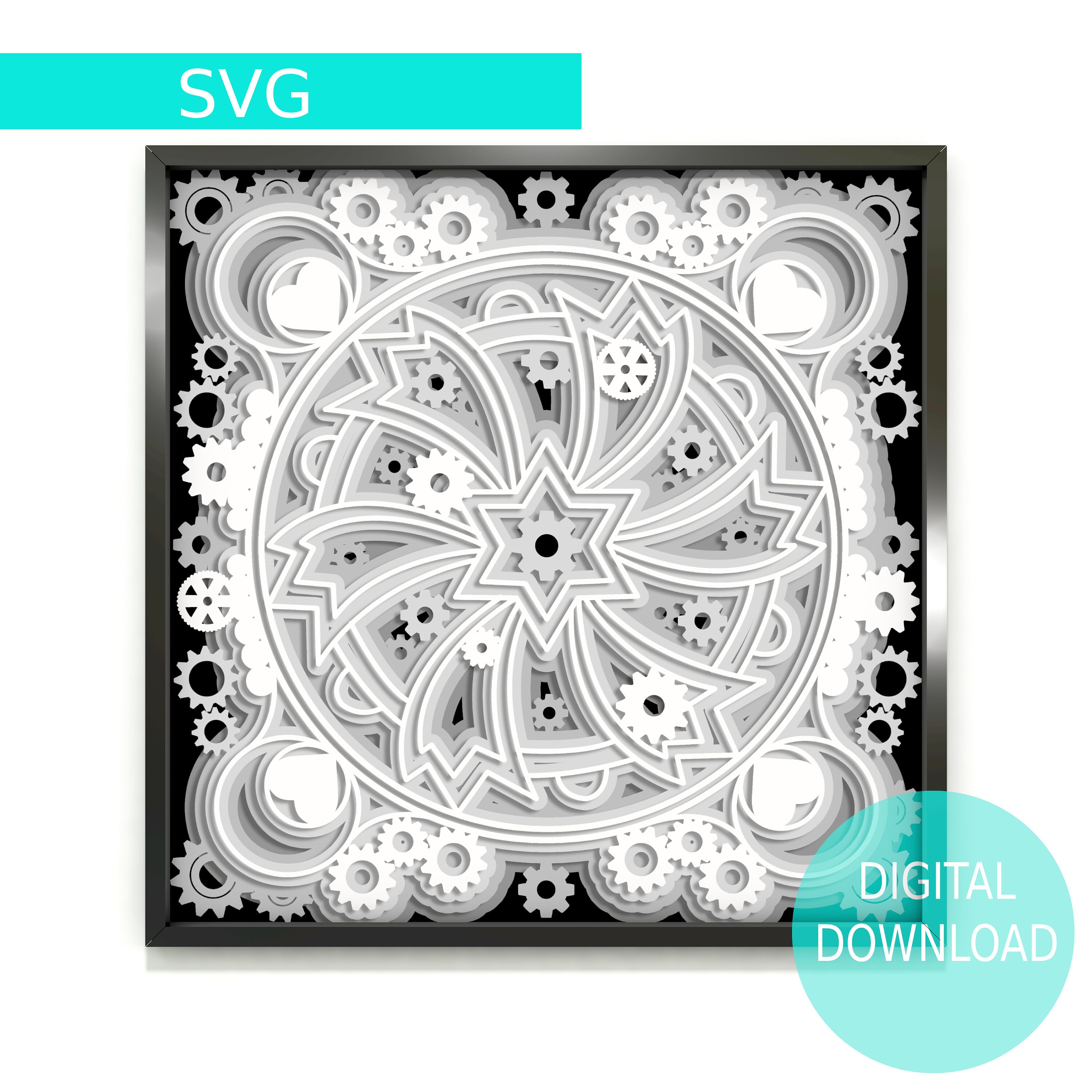 Gears Mandala Shadow Box Digital Design Cut File SVG - Etsy