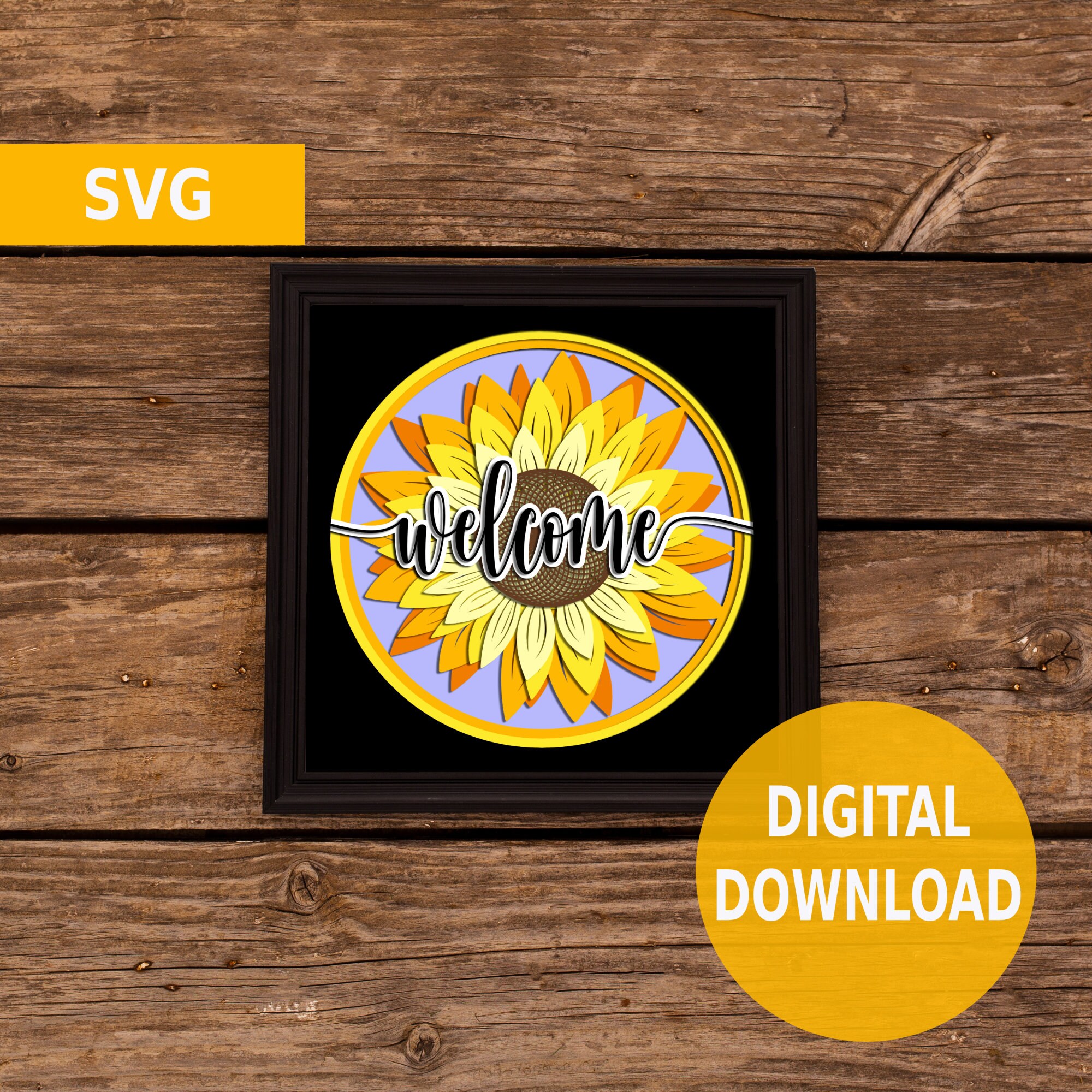 Sunflower Welcome Shadow Box Digital Design Cut File SVG - Etsy