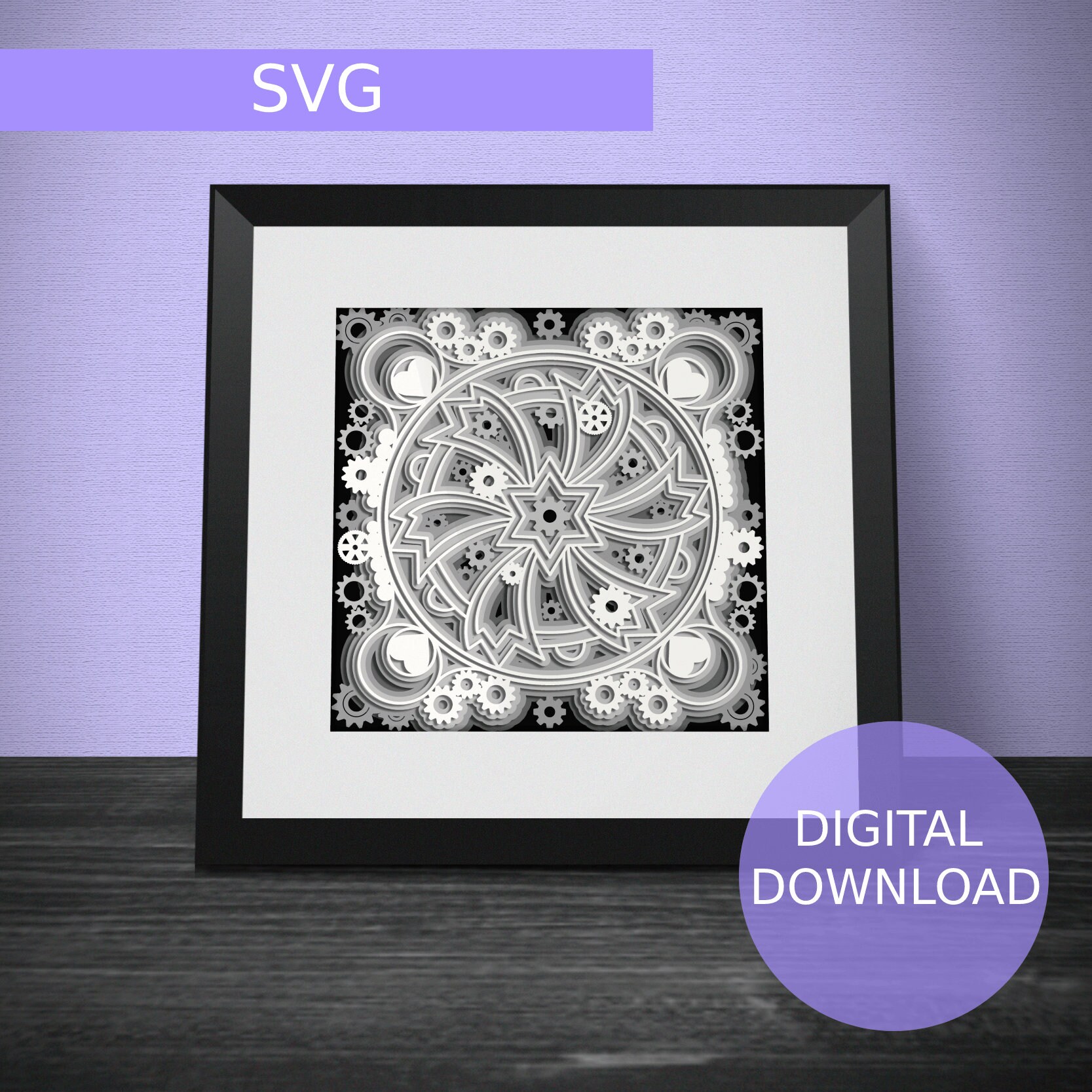 Gears Mandala Shadow Box Digital Design Cut File SVG - Etsy