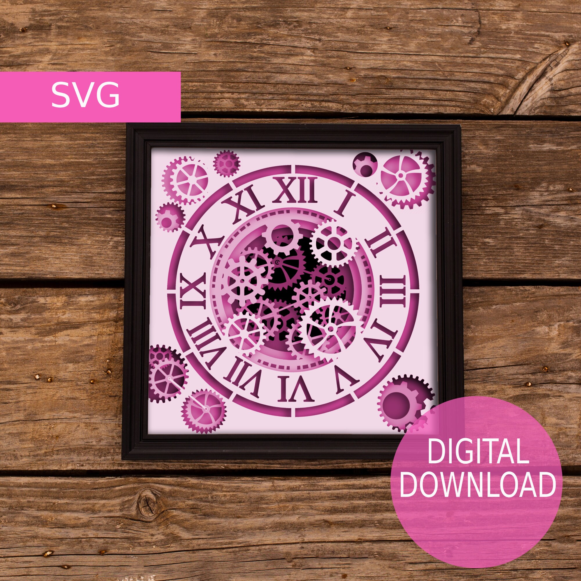 Steampunk Clock Shadow Box Digital Design Cut File SVG - Etsy