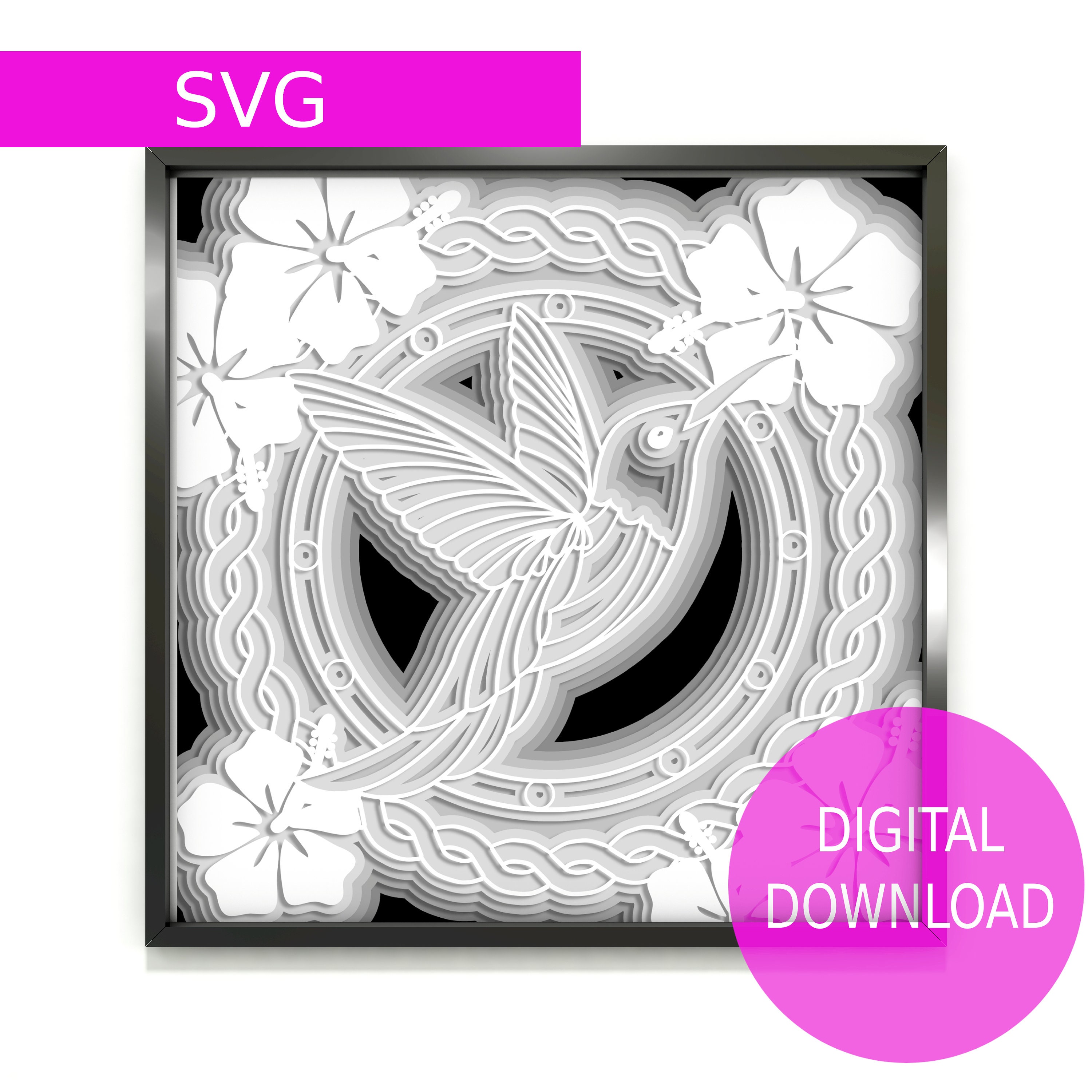 Hummingbird Shadow Box Digital Design Cut File SVG - Etsy