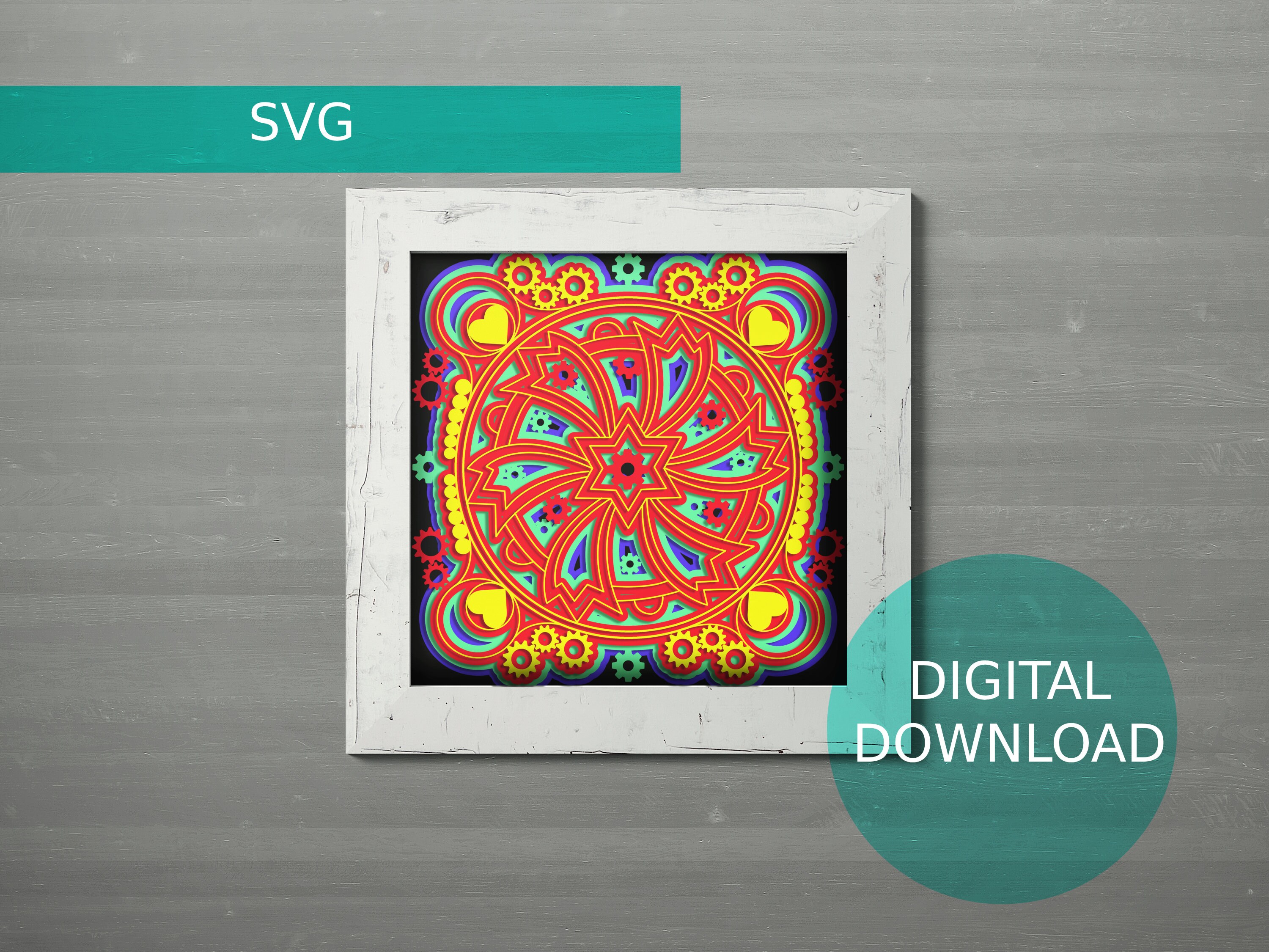 Gears Mandala Shadow Box Digital Design Cut File SVG - Etsy