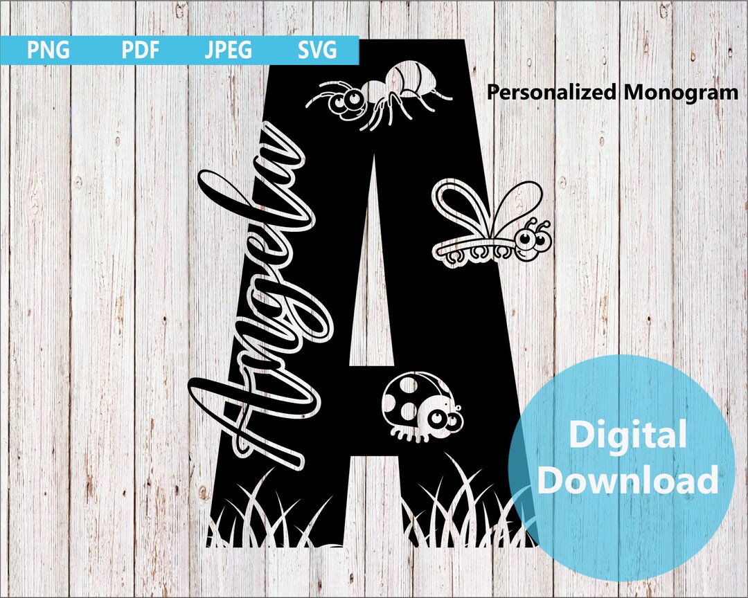 Cute Bugs Monogram Letter With Personalized Name Digital Design - Etsy