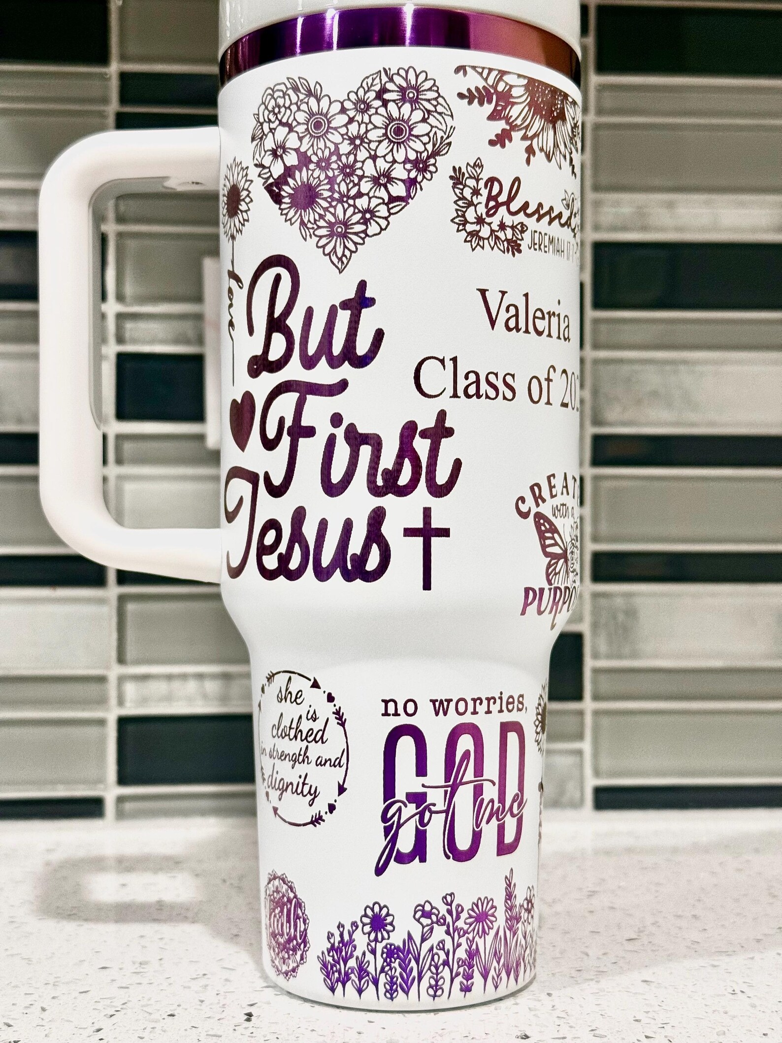 40oz Scripture Custom Engraved Insulated Tumbler With Handle and ...