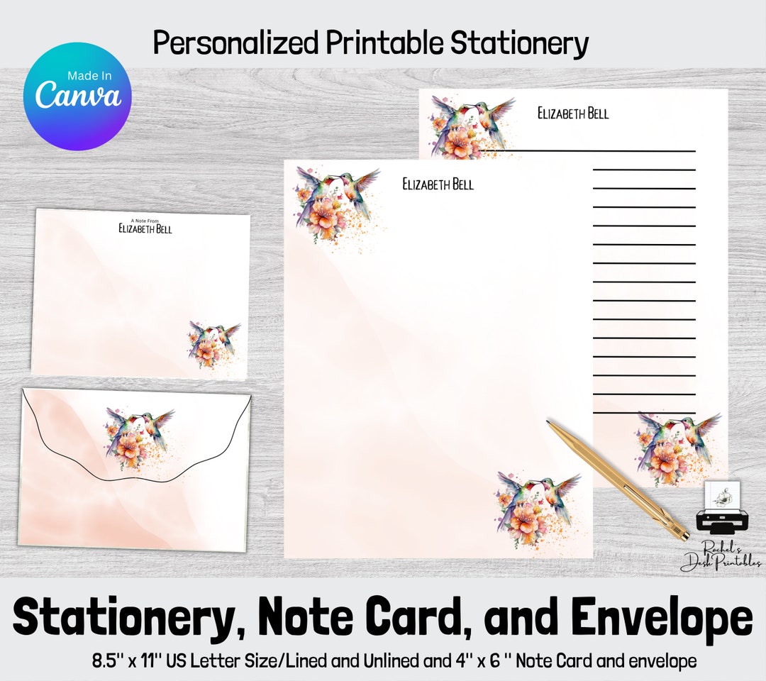 Personalized Whimsical Hummingbird and Flower Stationery Set ...