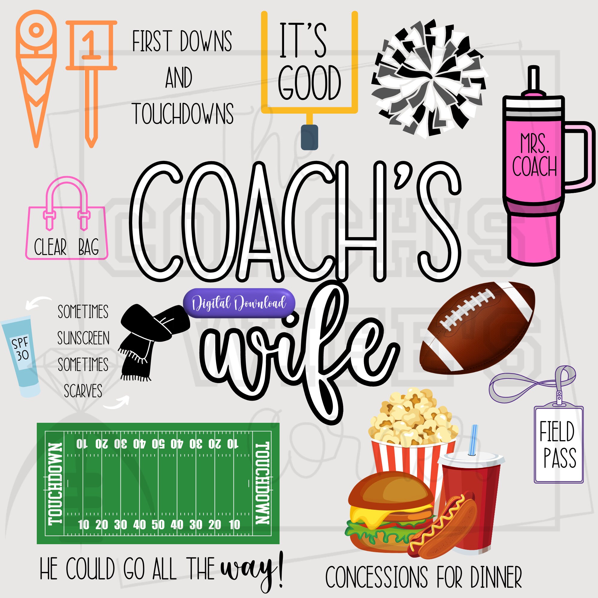 Football Coach's Wife - Light and Dark Font- PNG - Etsy