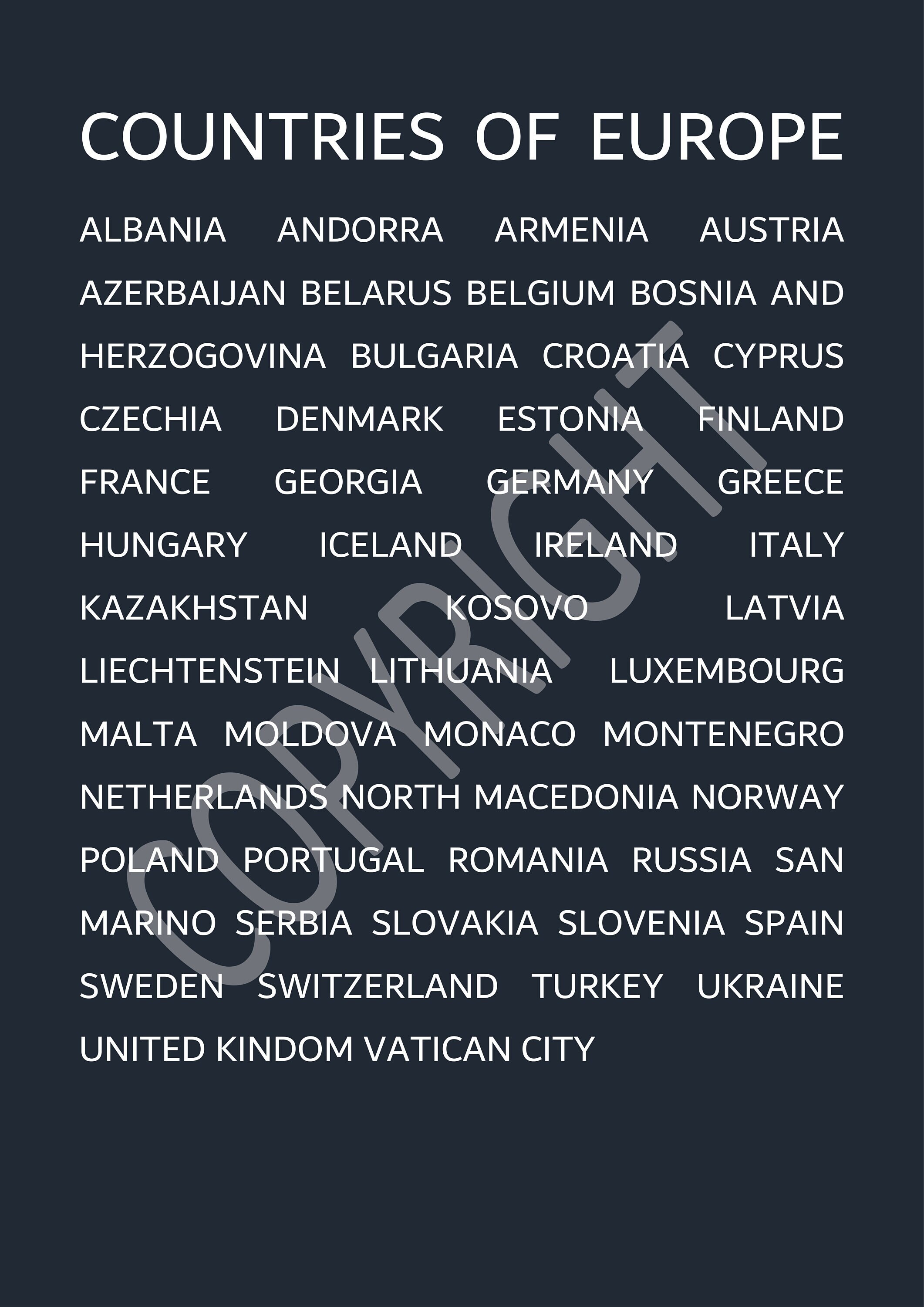 Countries of Europe Poster - Etsy
