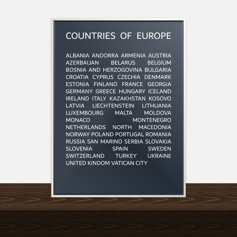 Countries of Europe Poster - Etsy