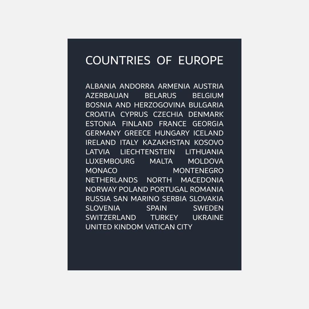 Countries of Europe Poster - Etsy