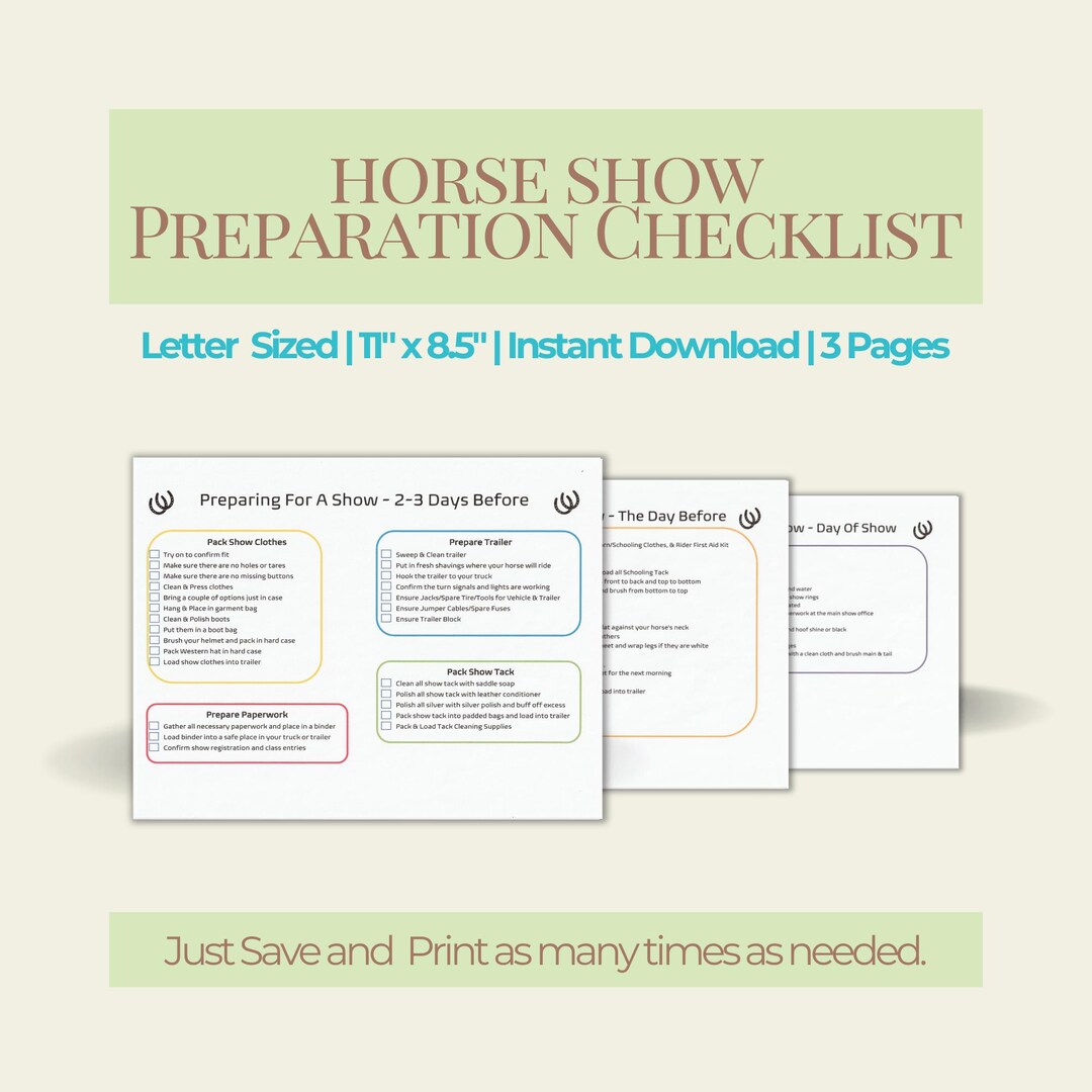 Horse Show Preparation Checklist - Equestrian Event Essentials - Etsy