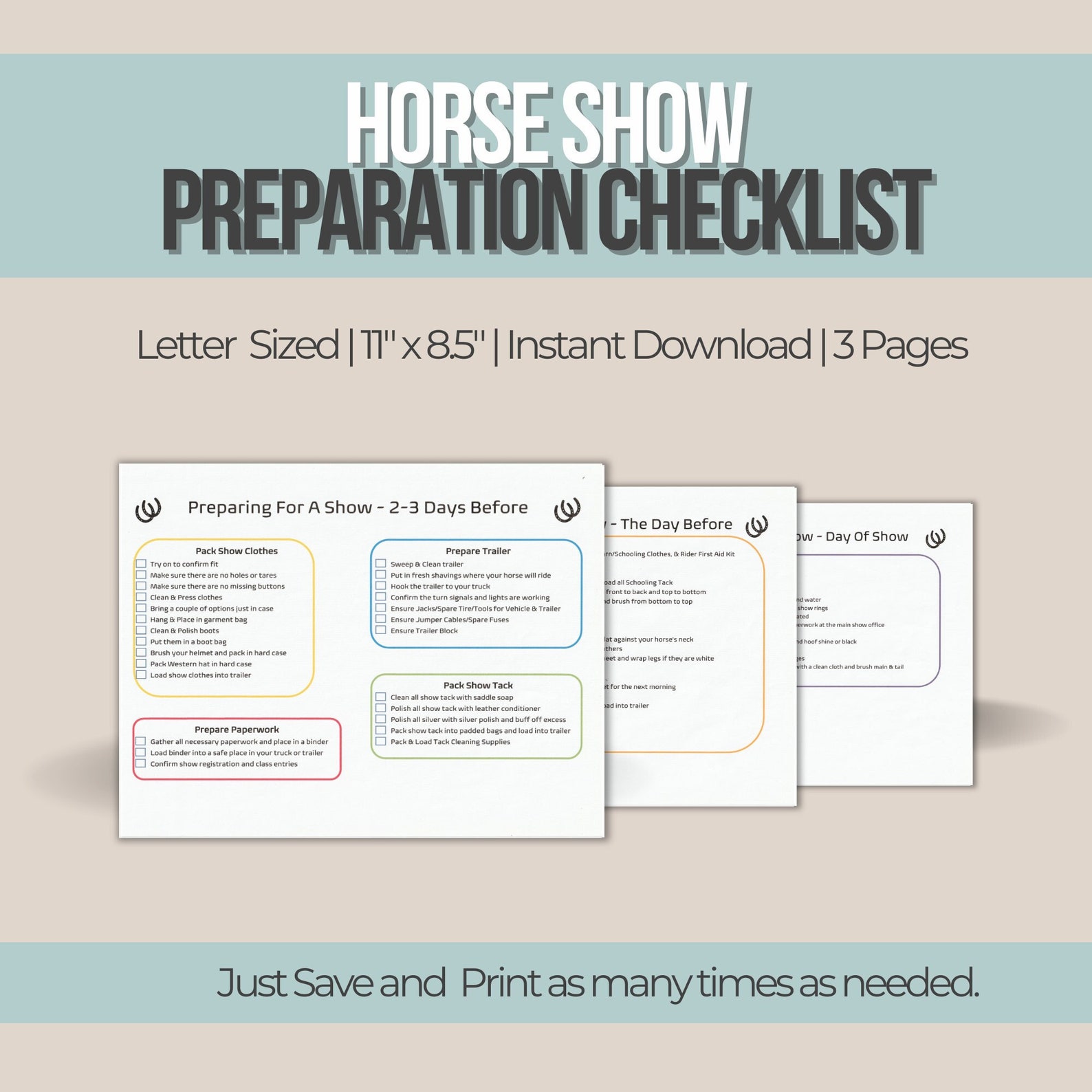 Horse Show Preparation Checklist Equestrian Event Preparation Horse ...