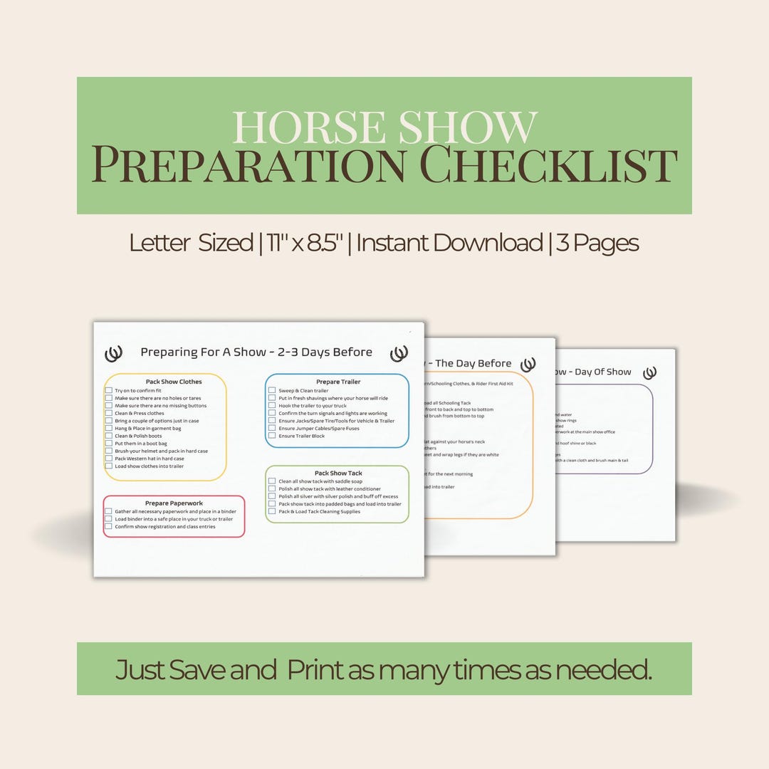Horse Show Preparation Checklist Equestrian Event Essentials - Etsy