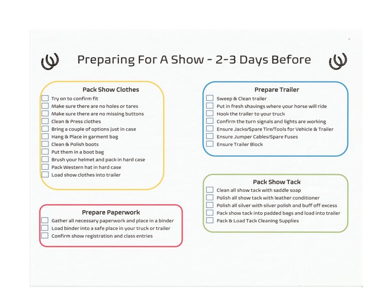 Horse Show Preparation Checklist - Equestrian Event Essentials - Etsy