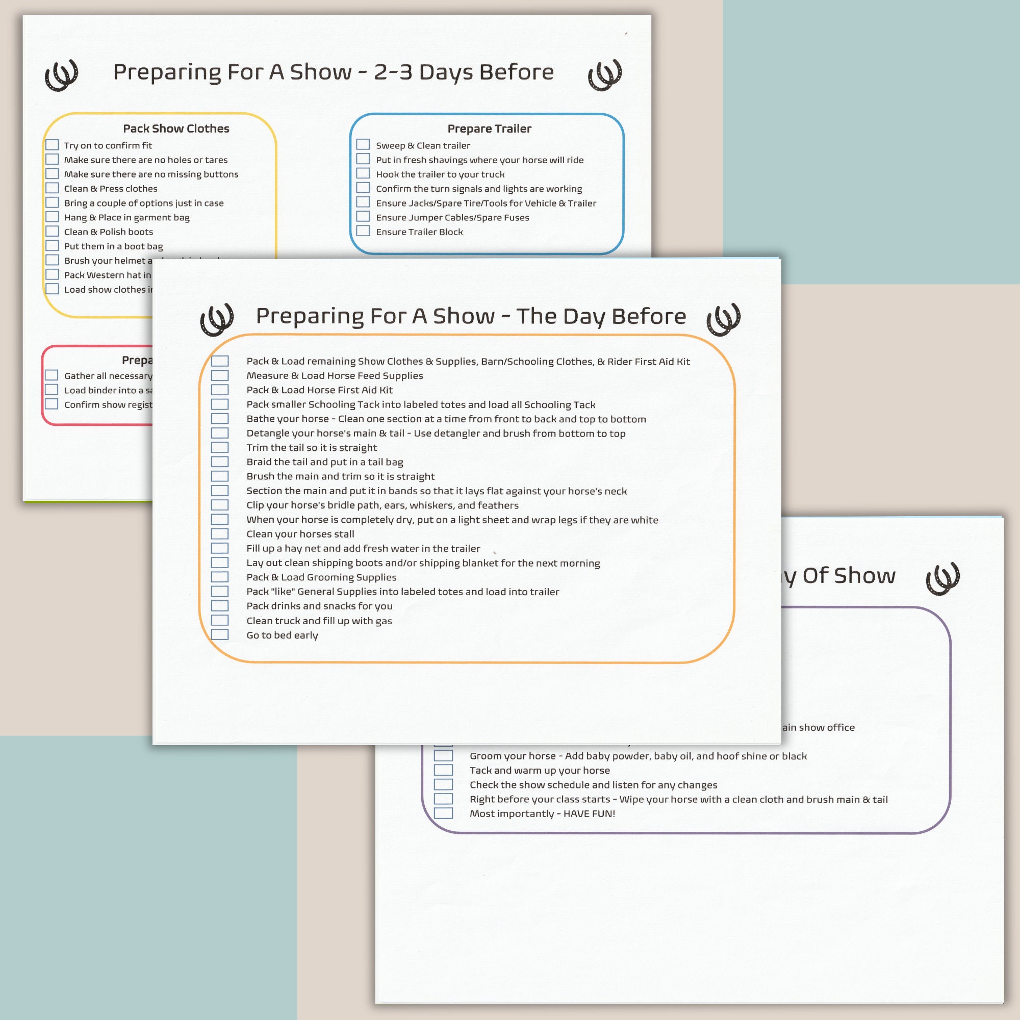 Horse Show Preparation Checklist Equestrian Event Preparation Horse ...