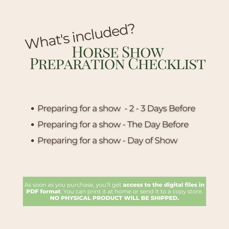 Horse Show Preparation Checklist Equestrian Event Essentials - Etsy