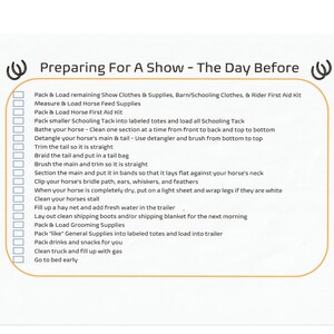 Horse Show Preparation Checklist Equestrian Event Preparation Horse ...