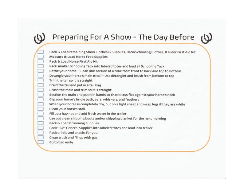 Horse Show Preparation Checklist - Equestrian Event Essentials - Etsy
