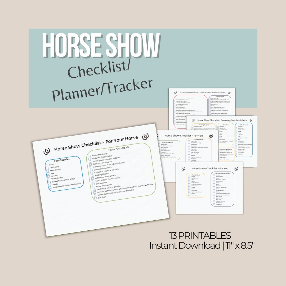 Horse Show Lover Checklist Show Family Planner Equestrian Enthusiast ...