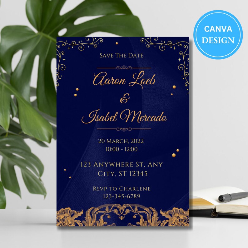 Elegant Navy and Gold Wedding Invitation, ,navy Invitation Set, Navy ...