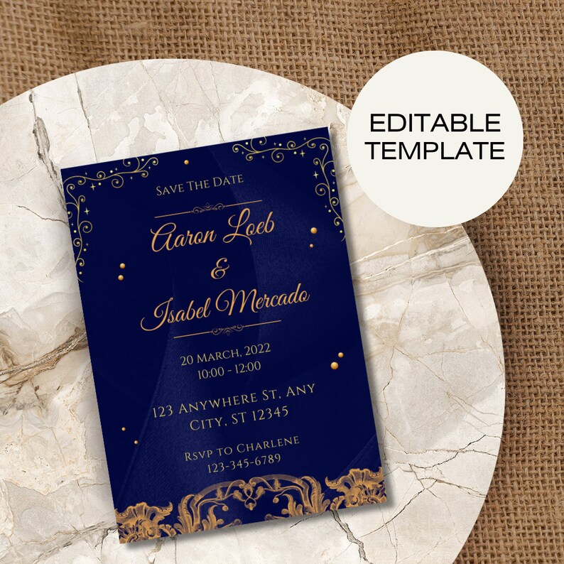 Elegant Navy and Gold Wedding Invitation, ,navy Invitation Set, Navy ...