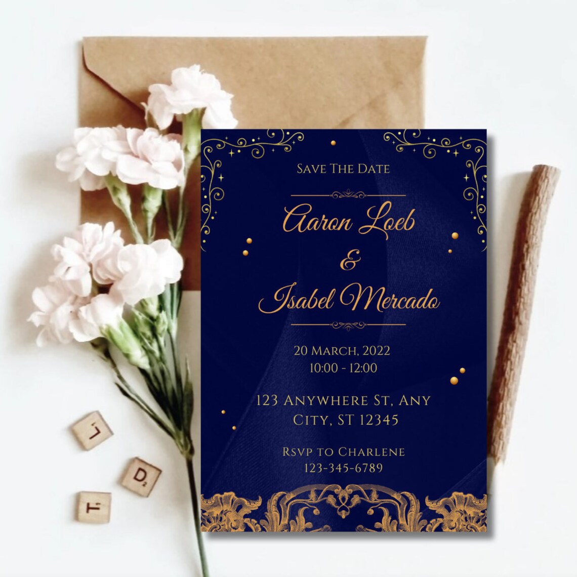 Elegant Navy and Gold Wedding Invitation, ,navy Invitation Set, Navy ...