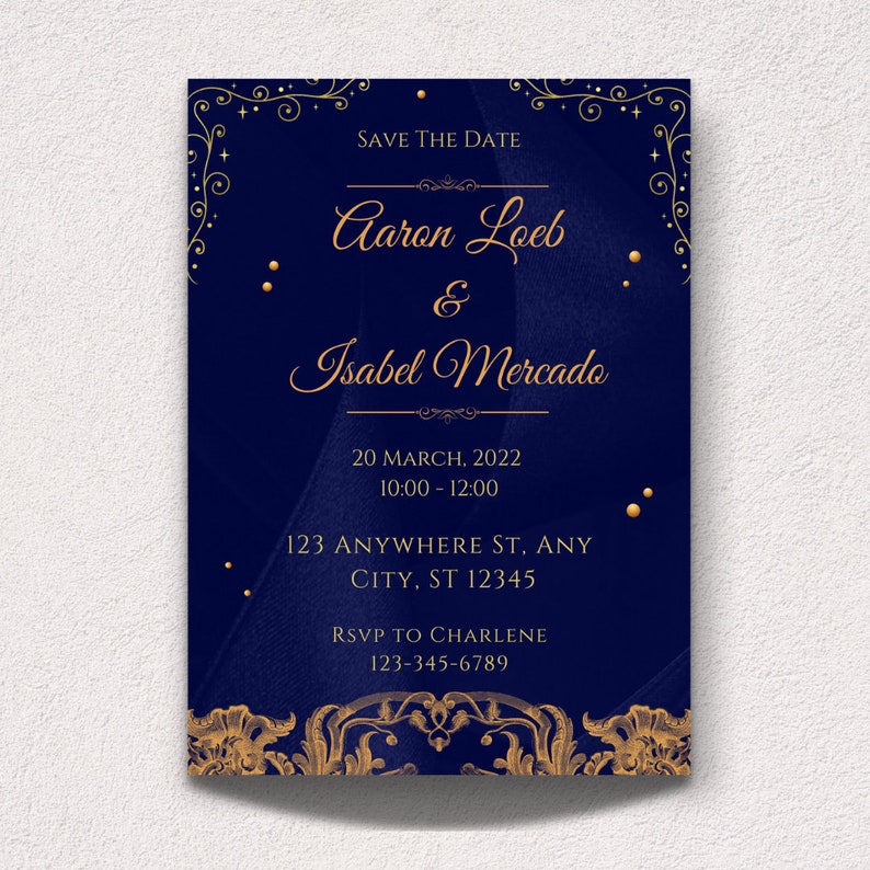 Elegant Navy and Gold Wedding Invitation, ,navy Invitation Set, Navy ...