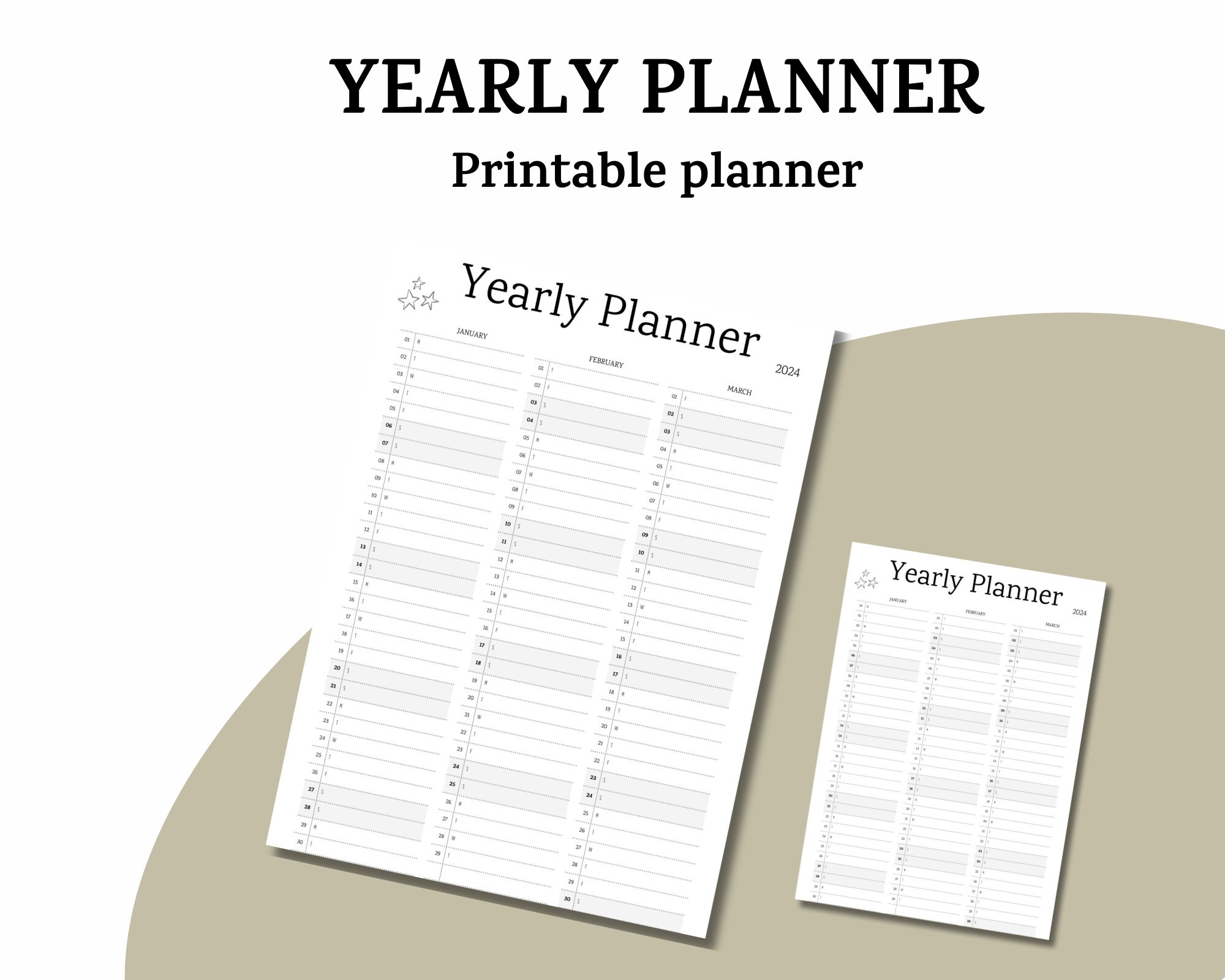 Editable Yearly Planner, Printable Yearly Overview on One Page, Undated ...