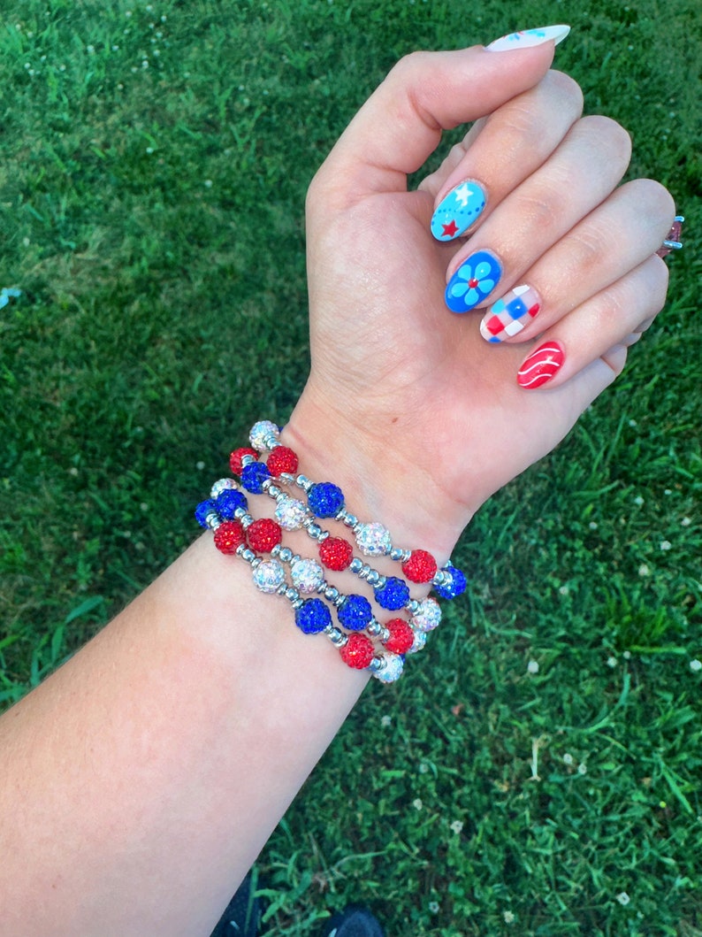 4th of July Bracelet, Stretchy Bracelet, Gift for Her, Independence Day ...