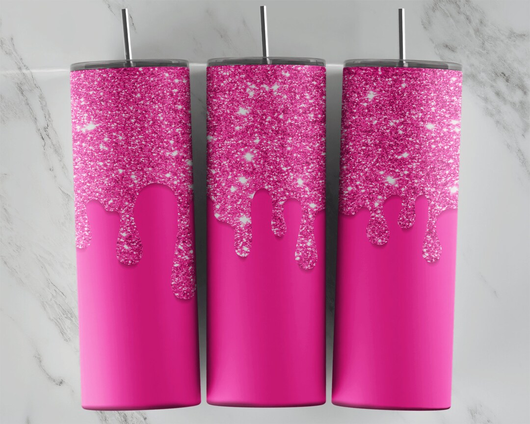 Hot Pink Glitter Drip Tumbler Design, Sublimation PNG for 20oz Skinny ...