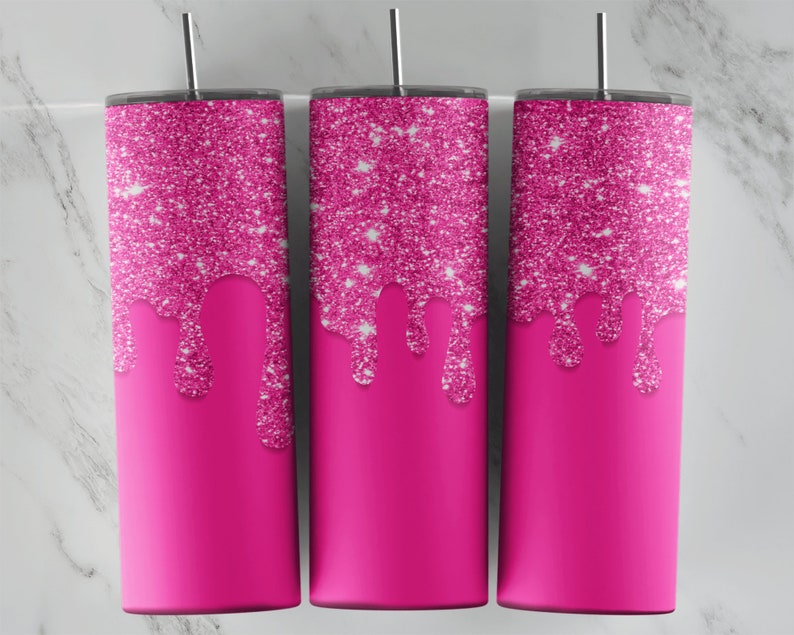 Hot Pink Glitter Drip Tumbler Design, Sublimation PNG for 20oz Skinny ...