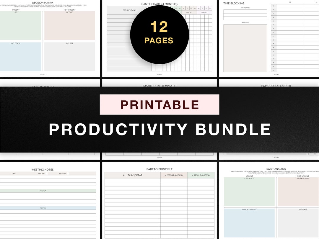 Printable Productivity Bundle, Productivity Planner, Print Goal Kanban ...
