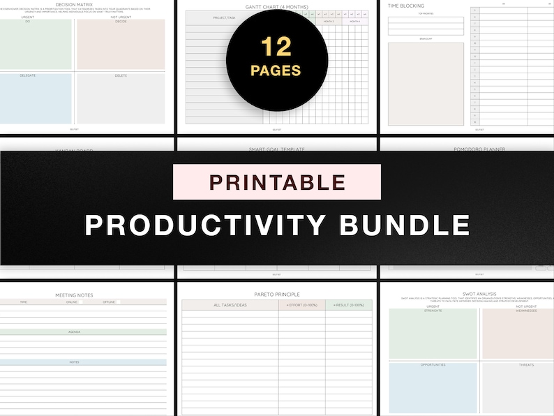 Printable Productivity Bundle, Productivity Planner, Print Goal Kanban ...