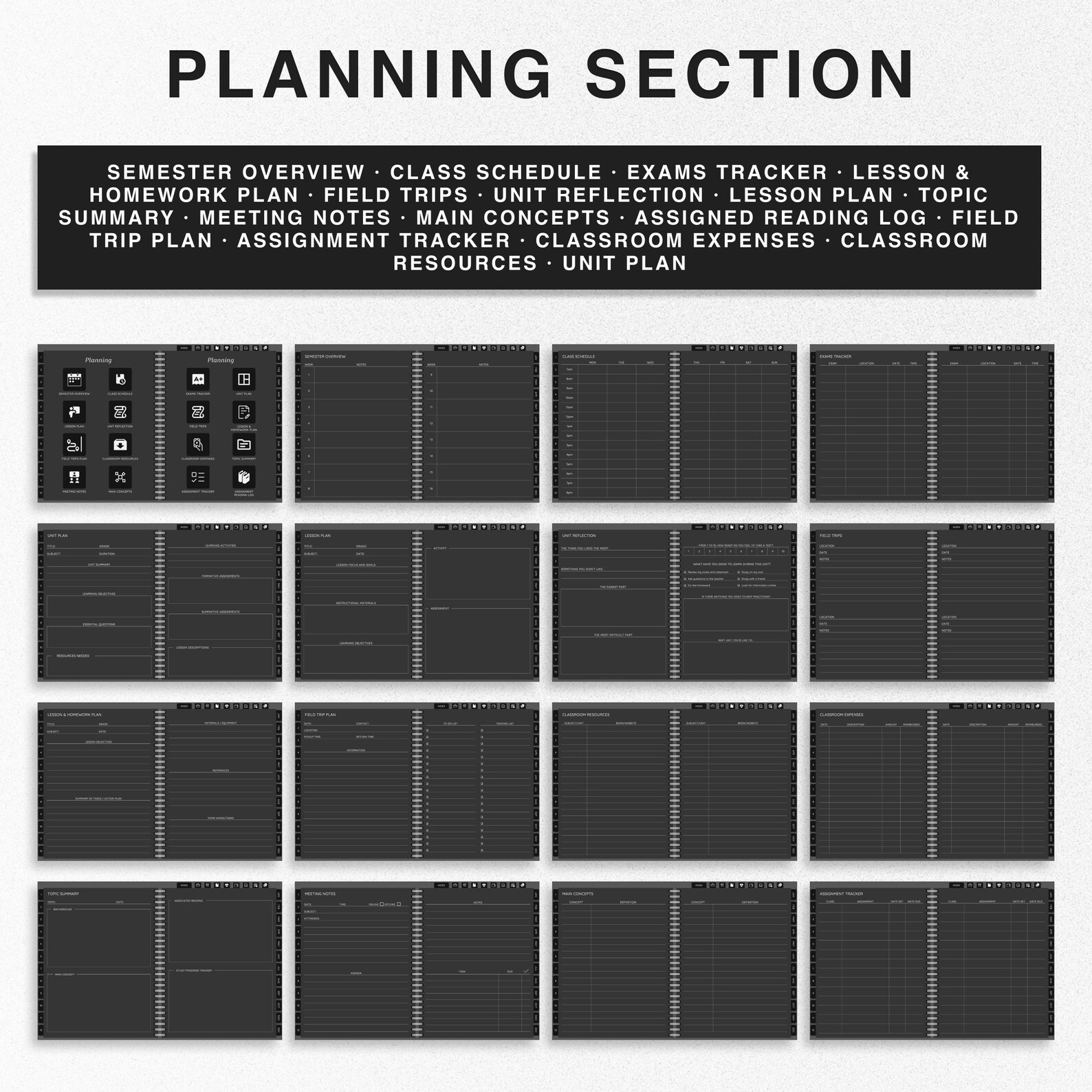 Undated Digital Teacher Planner, Undated Dark Lesson Planner, Academic ...