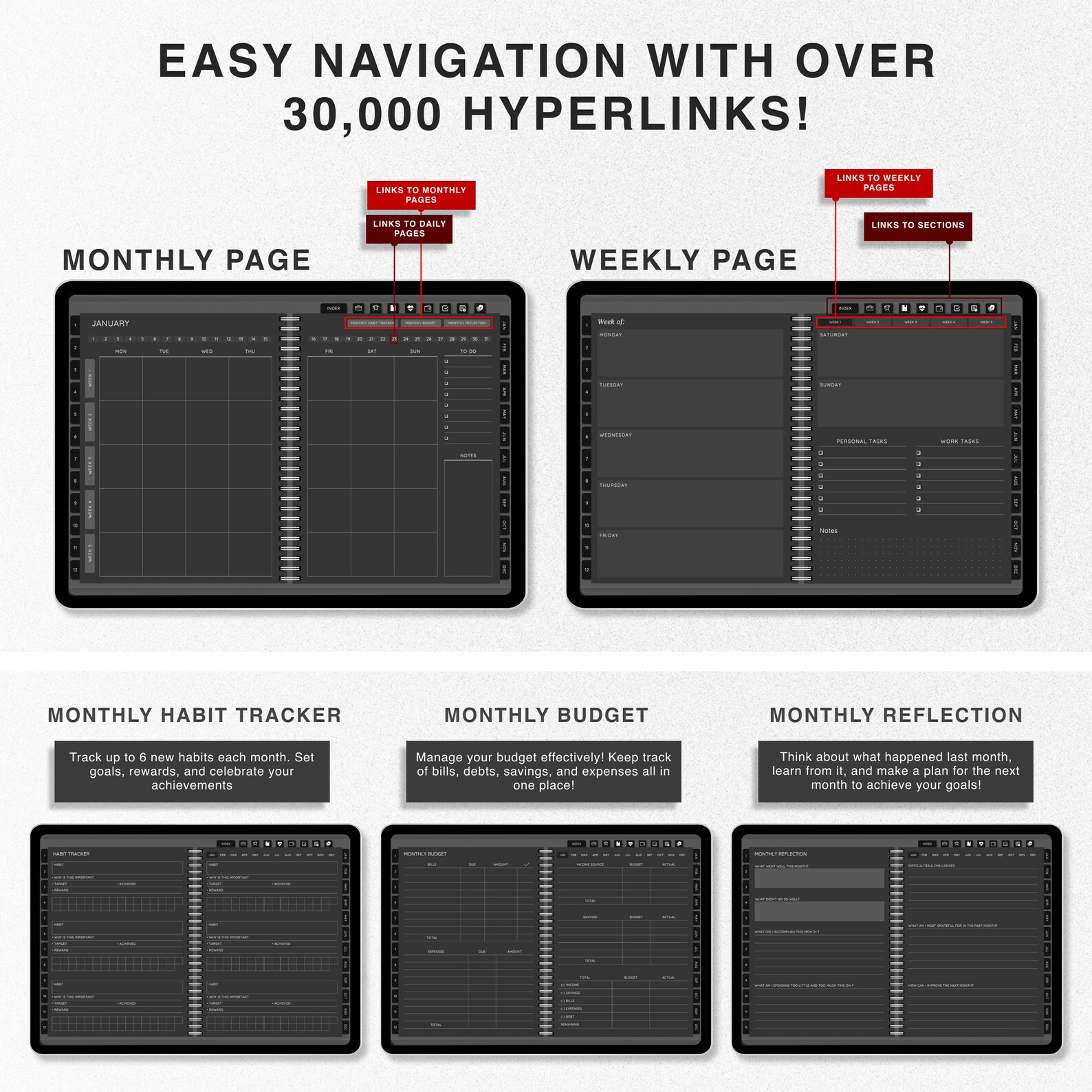 Undated Digital Teacher Planner, Undated Dark Lesson Planner, Academic ...