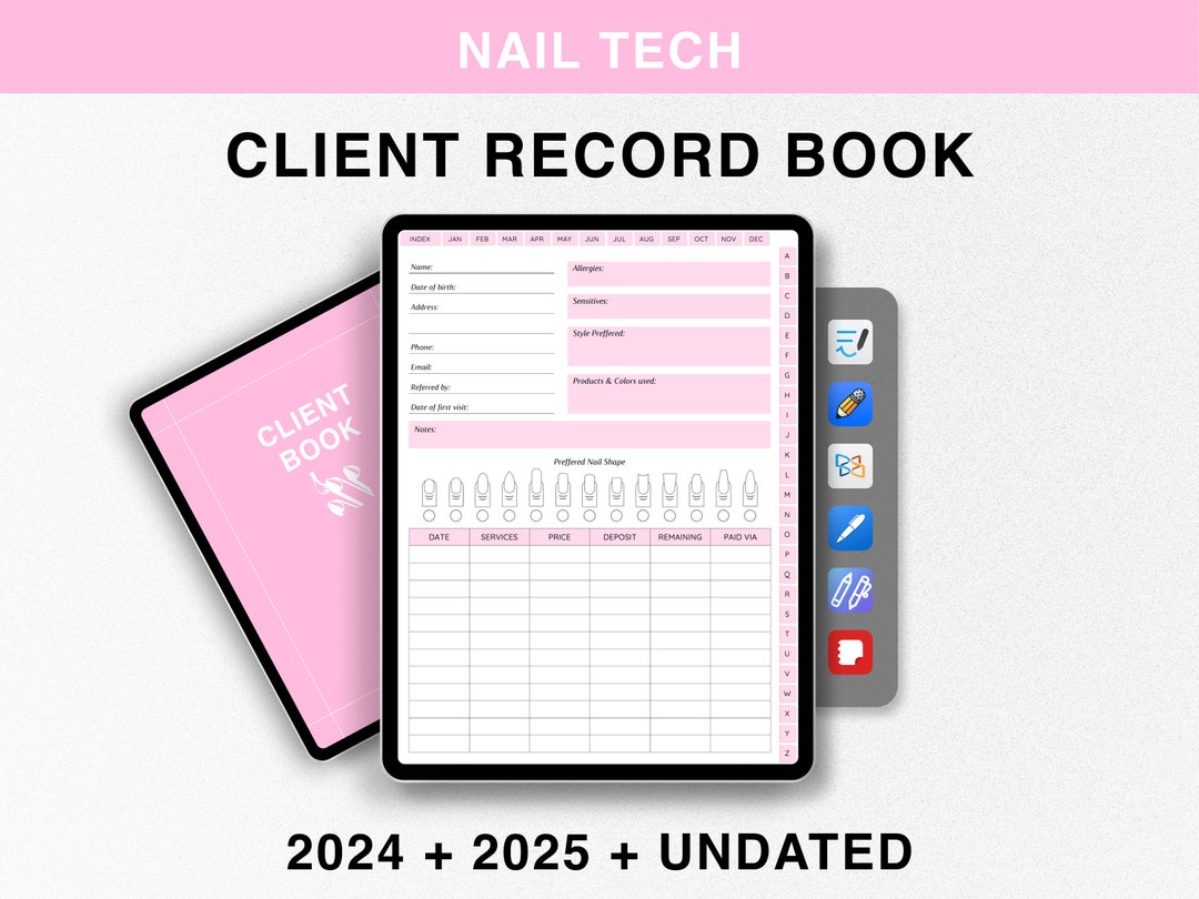 Digital Client Record Book for Nail Tech, Goodnotes 2024 2025 Undated ...