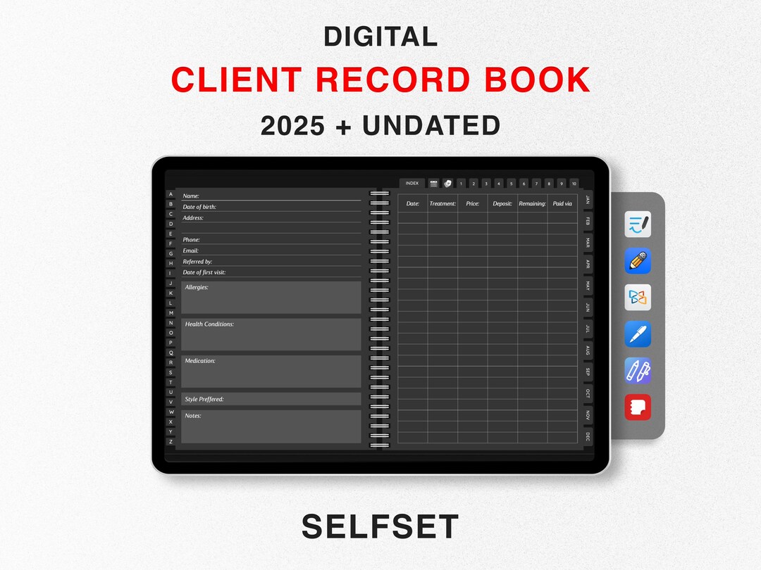 Digital Client Record Book 2025 for Goodnotes, 2025 + Undated Dark ...