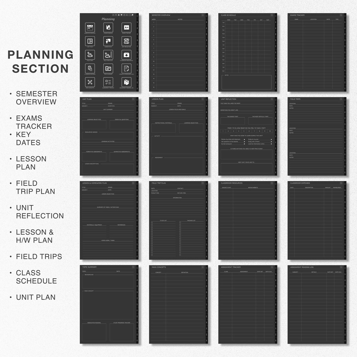 Undated Digital Teacher Planner, Dark Mode Lesson Planner, Academic ...