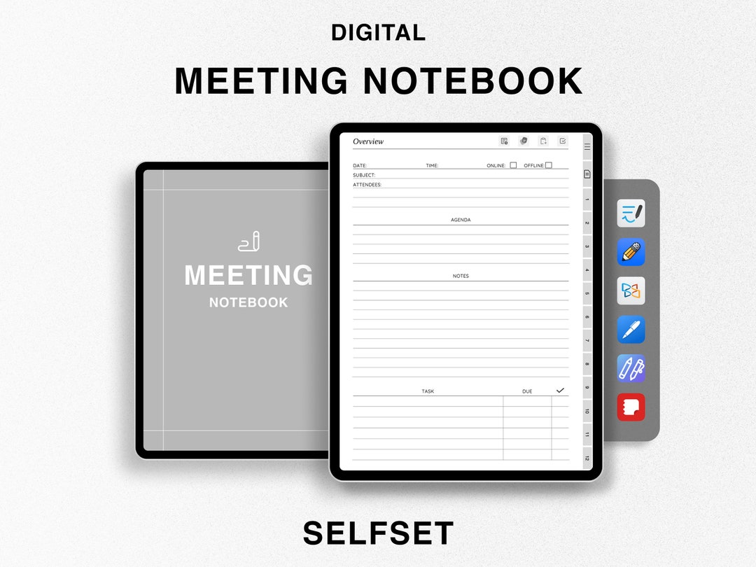 Digital Meeting Notebook, Meeting Template, Editable Meeting Minutes ...