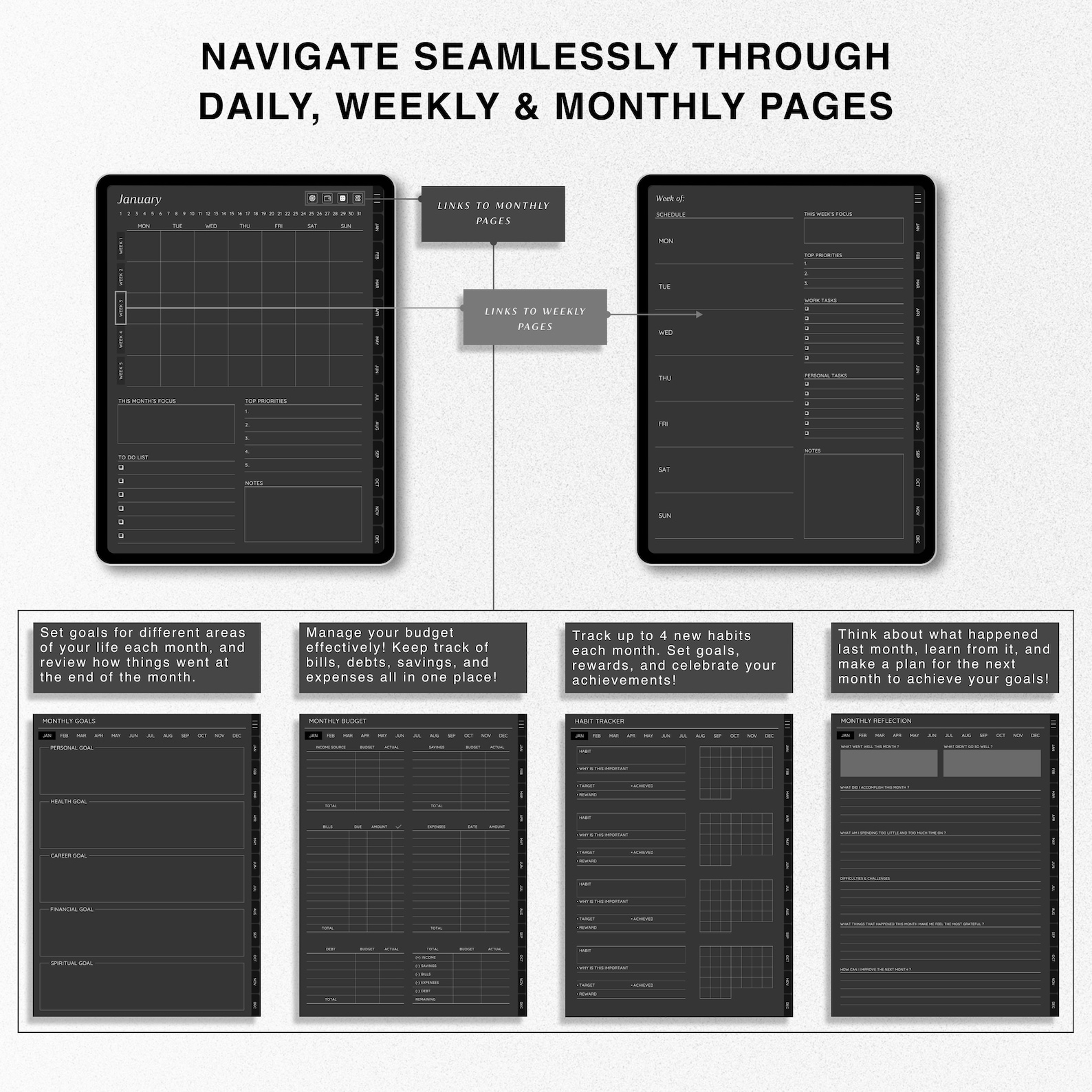 Undated Digital Teacher Planner, Dark Mode Lesson Planner, Academic ...