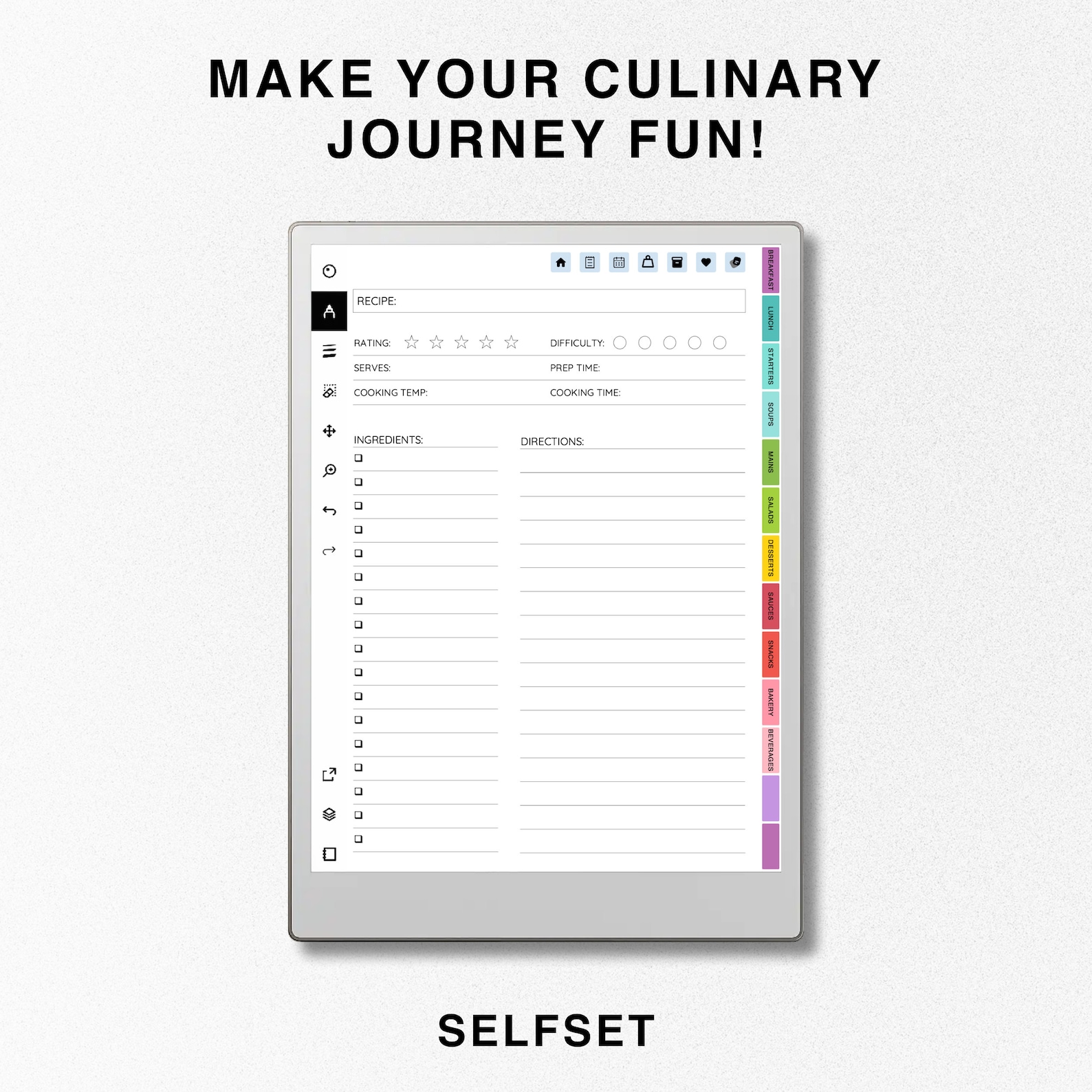 Recipe Book for Remarkable Paper Pro, Color Recipe Journal, Recipe ...