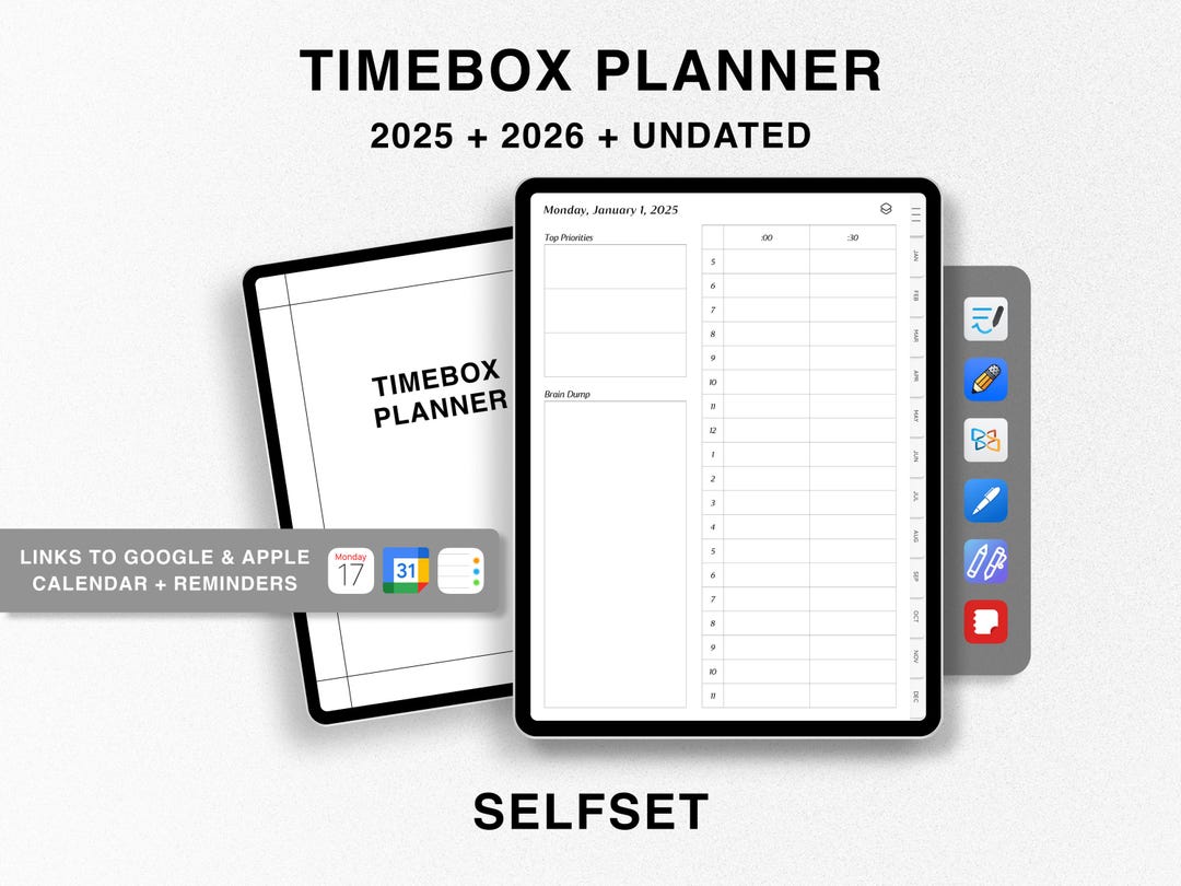 Timebox Planner 2025 + 2026, Time Blocking, to Do List, Brain Dump ...