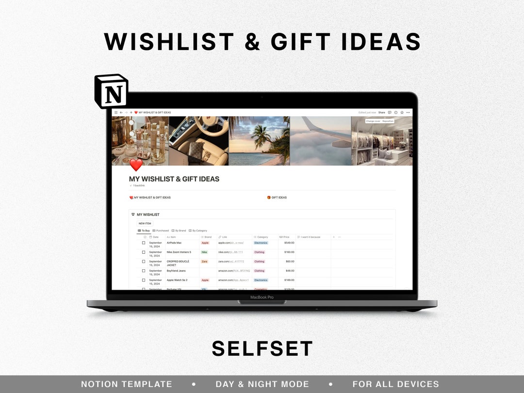 Notion Digital Wishlist, Notion Template, Gift Tracker, Purchase ...